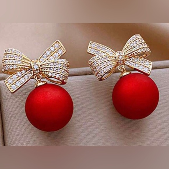 Jewelry | Red Dangling Bow Tie Earrings | Poshmark